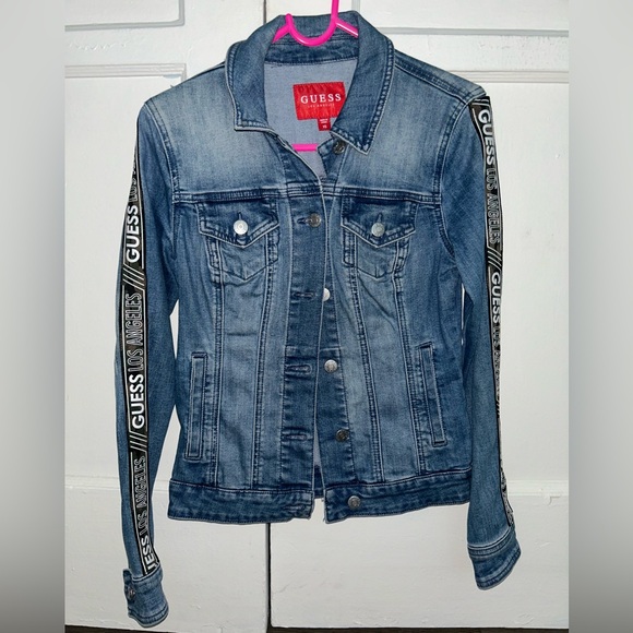 Guess | Jackets & Coats | Guess Womens Denim Jacket With Logo Sleeves ...